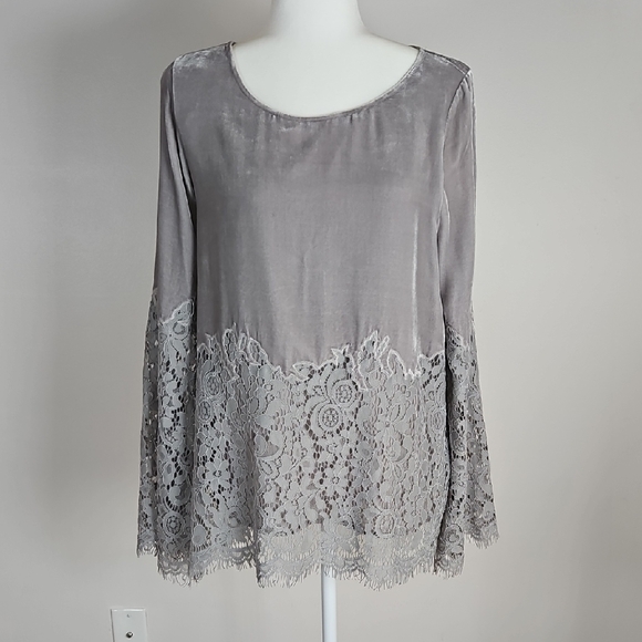 Sundance | Tops | Sundance Tunic Top Velvet Lace Bell Sleeve Grey ...